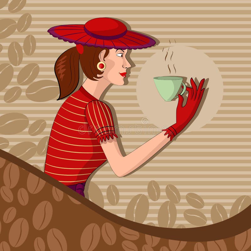Lady coffee stock illustration. Illustration of latte - 36381941