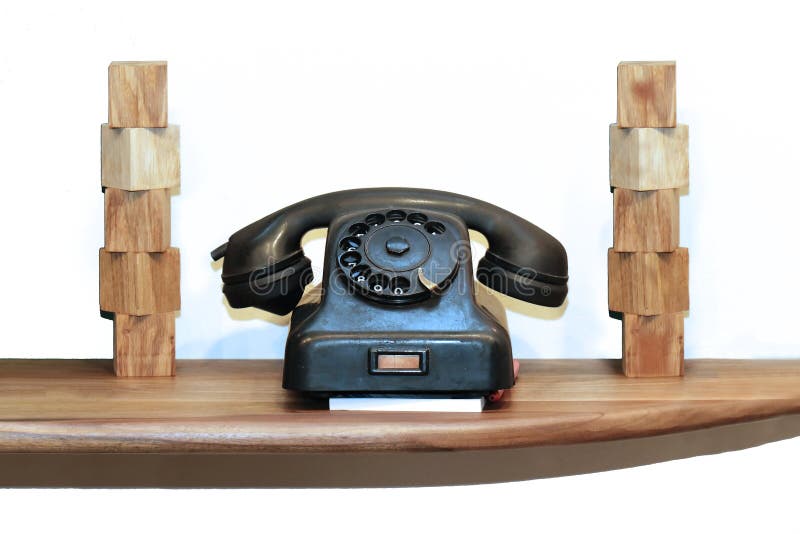 Retro Landline Telephone on Wooden Shelf Stock Photo - Image of cubes ...