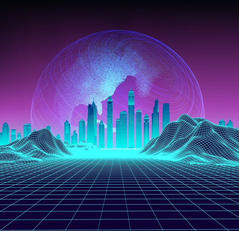 Retro Landscape Background Sunset 3d Landscape with Rainbow Light ...