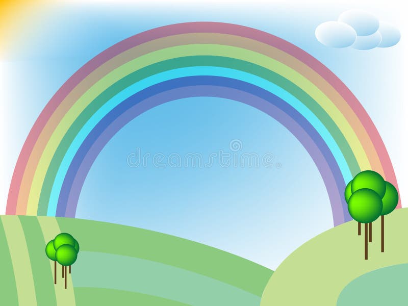 Mountain Landscape with Rainbow Stock Vector - Illustration of cartoon ...