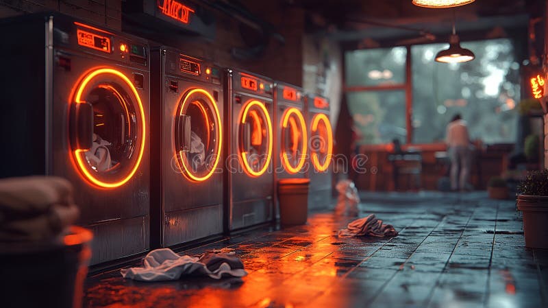 Retro Laundromat Night Scene Clothes Stock Photos - Free & Royalty-Free ...
