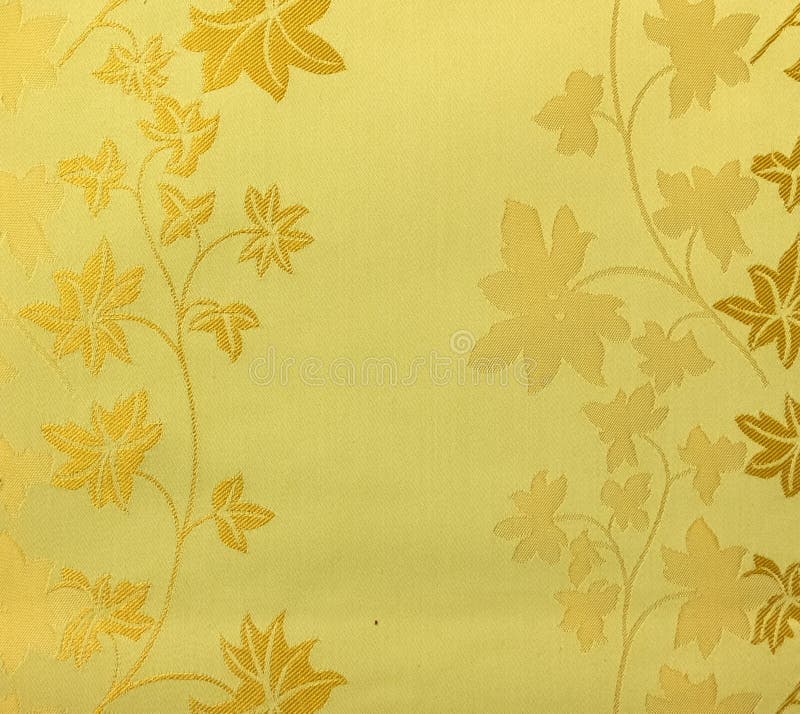 Retro Leaves Pattern on Yellow Fabric Background Stock Image - Image of ...