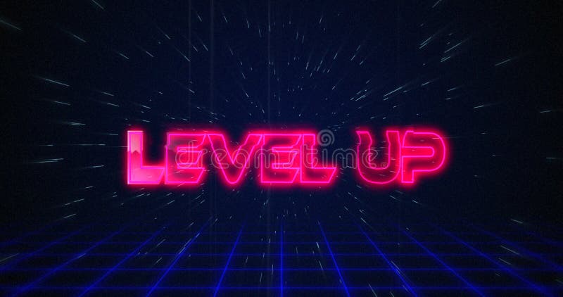 Retro Level Up Text Glitching Over Blue and Red Lines 4k Stock ...