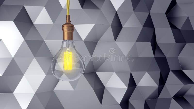 Retro Light Bulb on an Abstract Modern Background of Triangles. 3d ...