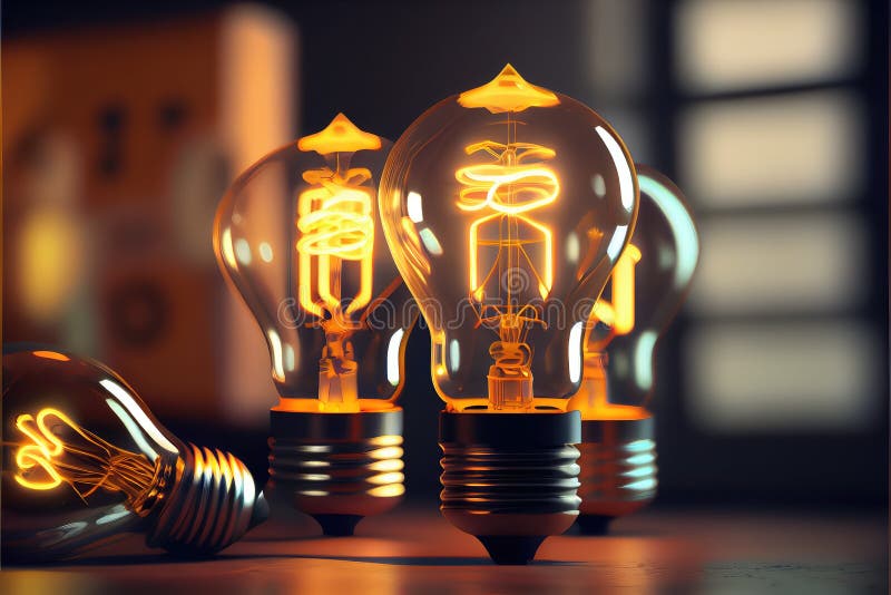 Retro Light Bulbs Glowing with Yellow Light. Generative AI Stock ...