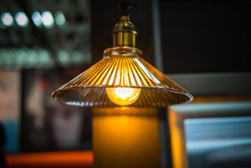 Retro light lamp in cafe stock photo. Image of decoration - 173626442