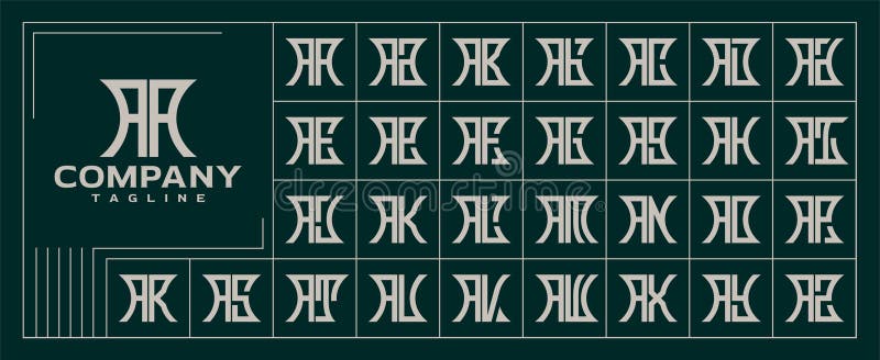 Retro Line Abstract Shape Initial Letter a AA Logo Set Stock Vector ...