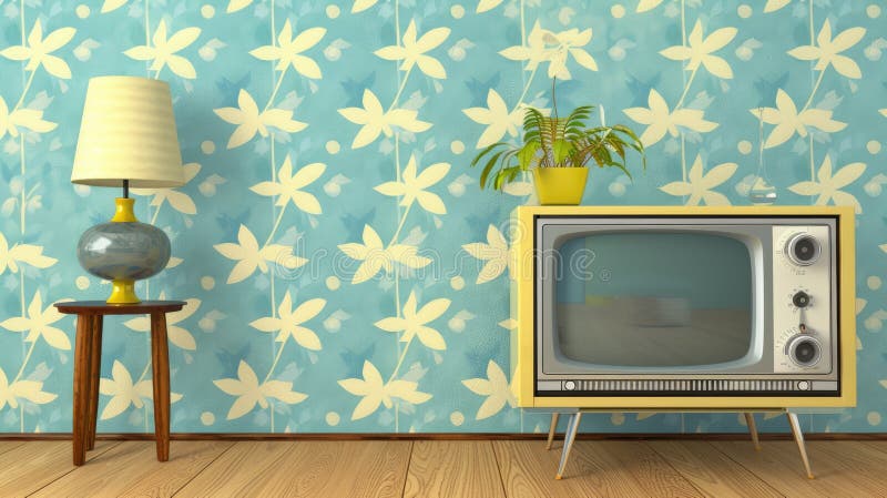 Retro Living Room Setup with Vintage TV Stock Illustration ...