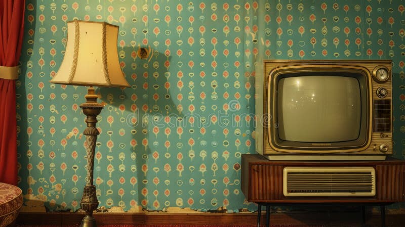 Retro Living Room Setup with Vintage TV Stock Illustration ...