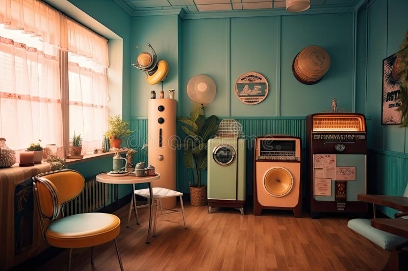 Retro Lofi Interior, with Vintage Decor and Modern Elements Stock ...