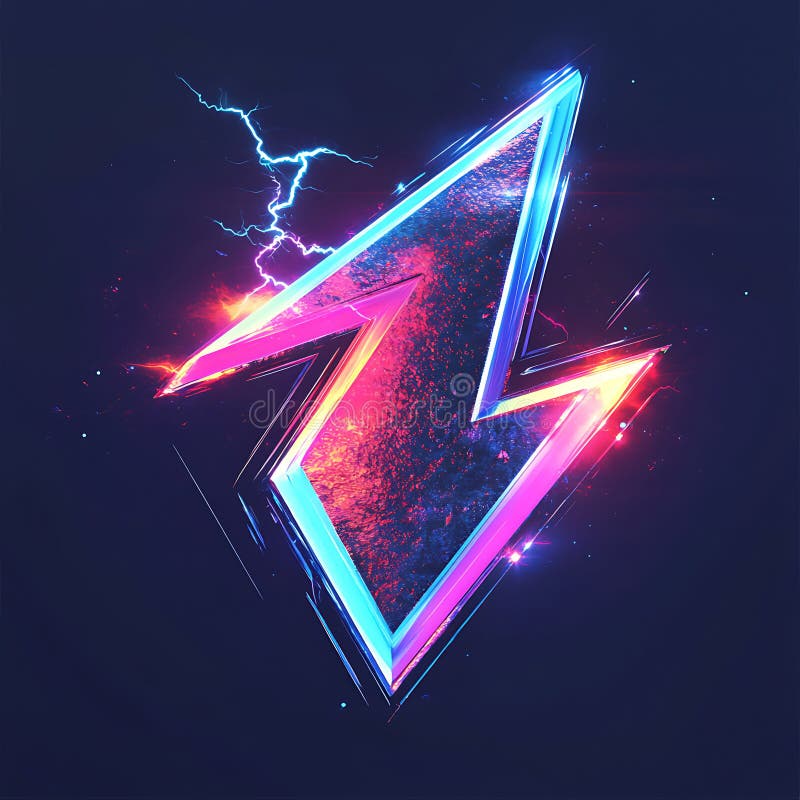 Neon Lightning Bolt Abstract Digital Art Background Stock Illustration ...