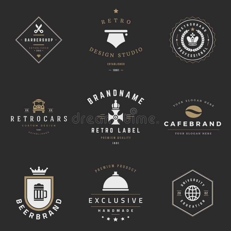 Retro Logotypes Vector Set. Vintage Graphics Design Elements Stock ...