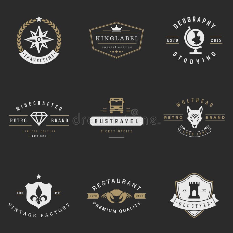Retro Logotypes Vector Set. Vintage Graphics Design Elements Stock ...