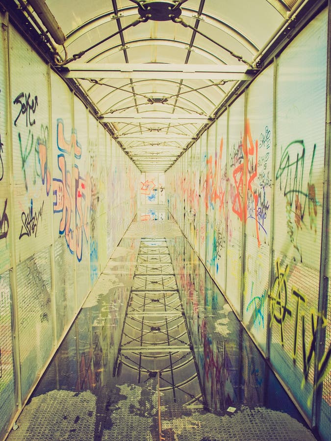 Retro Look Bridge with Graffiti Stock Photo - Image of grunge, vintage ...