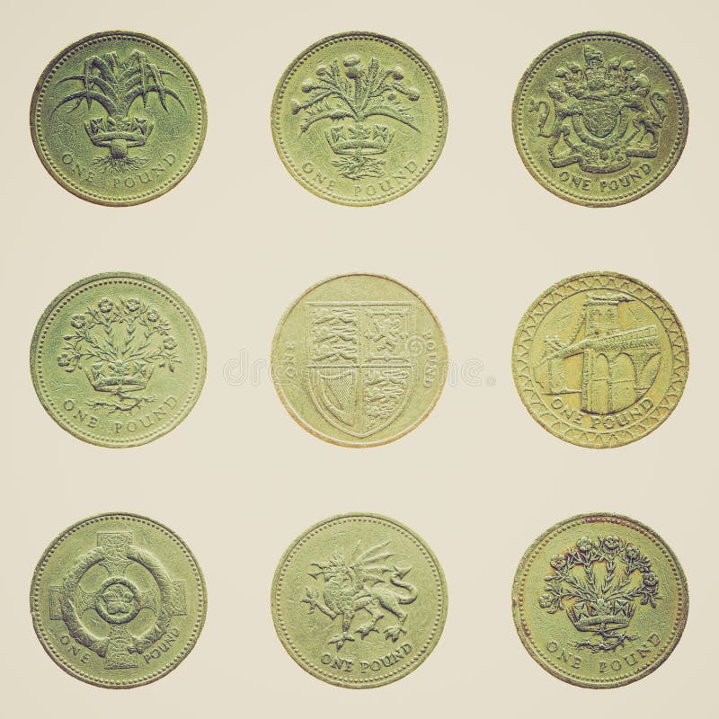 Retro look One Pound coin stock photo. Image of business - 40212434