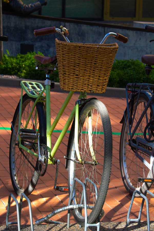 Retro Looking Bicycle with Wicker Basket Stock Photo - Image of beach ...