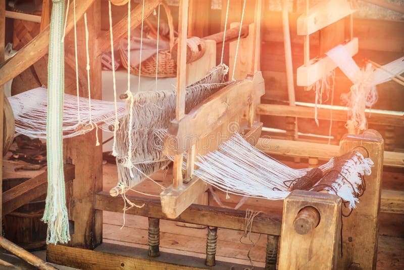 Retro Loom for Fabric Making. Traditional Vintage Weaving Machine for ...