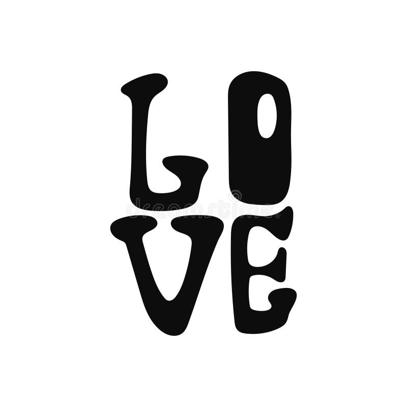 Retro Love Typography Design Bold Black and White Lettering with Groovy ...