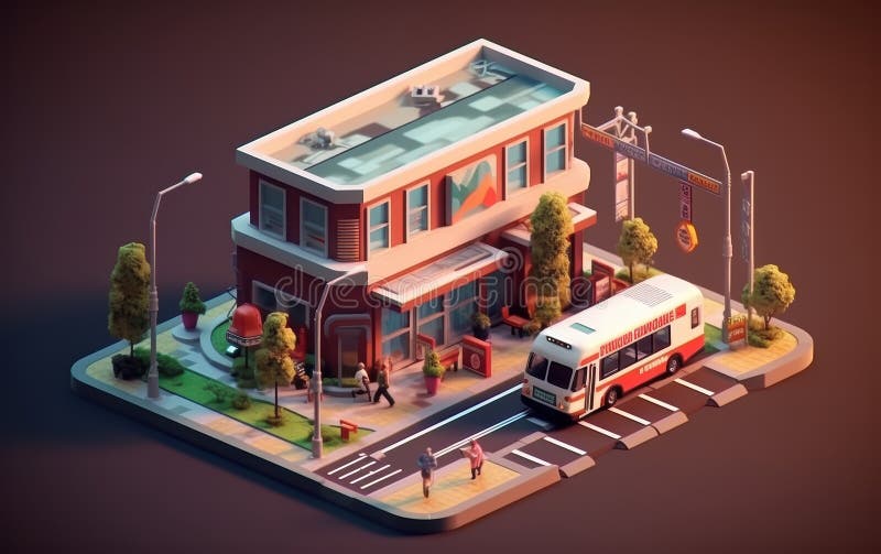Retro Low-Poly Cityscape: Dusk at the Florida Transit Bus Stop. Created ...