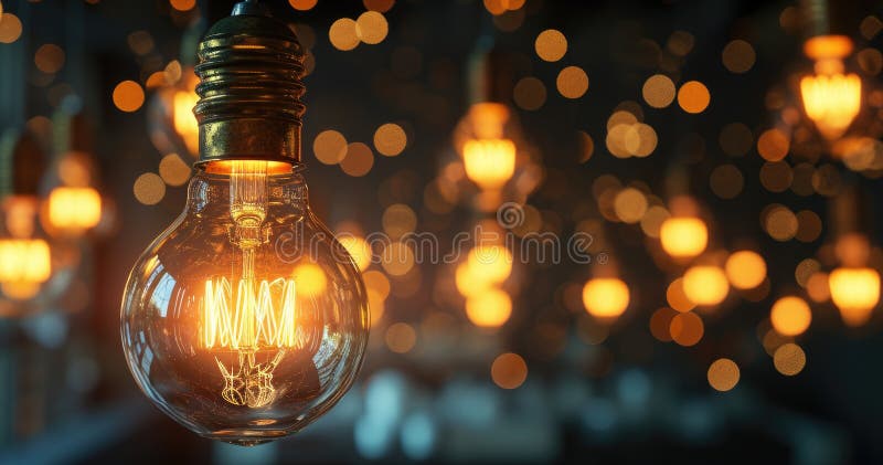 Retro Luxury Light Bulb Decor Glows, Creating a Beautiful Abstract ...