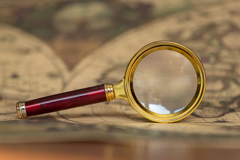 Retro Magnifier with Old Map Stock Photo - Image of lens, discovery ...