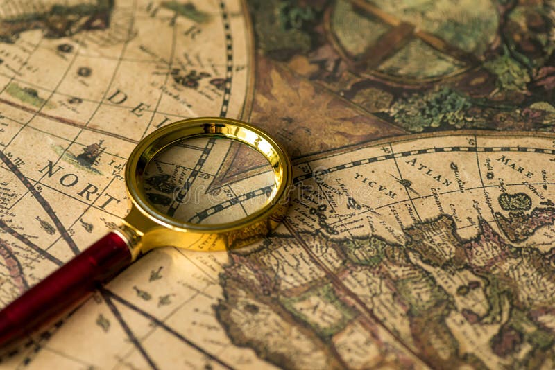 Retro Magnifier with Old Map Stock Image - Image of exploration ...