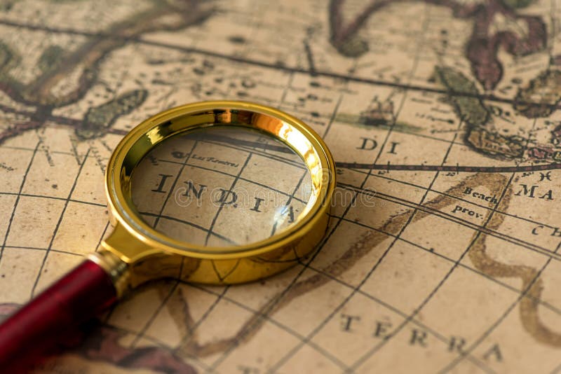 Retro Magnifier with Old Map Stock Image - Image of lens, century ...