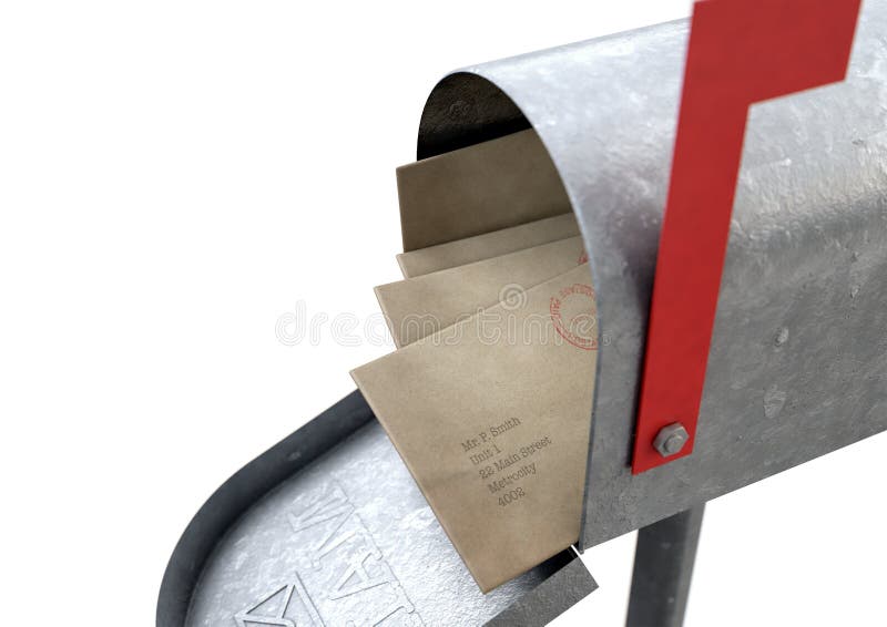 Retro Mail Box and Letter Stack Stock Illustration - Illustration of ...
