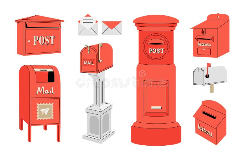 Retro Mailboxes Vector Illustrations Set Stock Vector - Illustration of ...