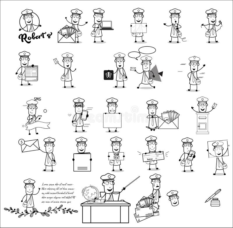 Retro Mailman Character with Many Concepts - Collection of Vector ...