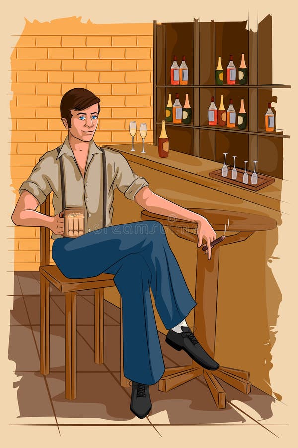 Retro man drinking in bar stock illustration. Illustration of handsome ...