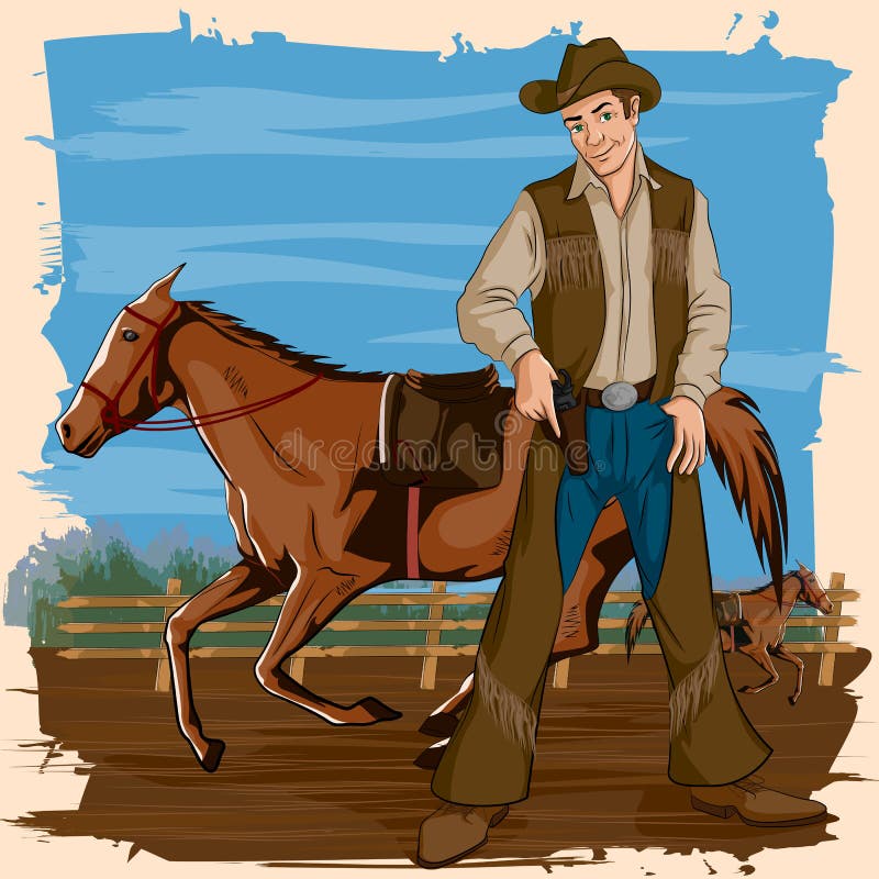 Retro man in horse ranch stock illustration. Illustration of forties ...