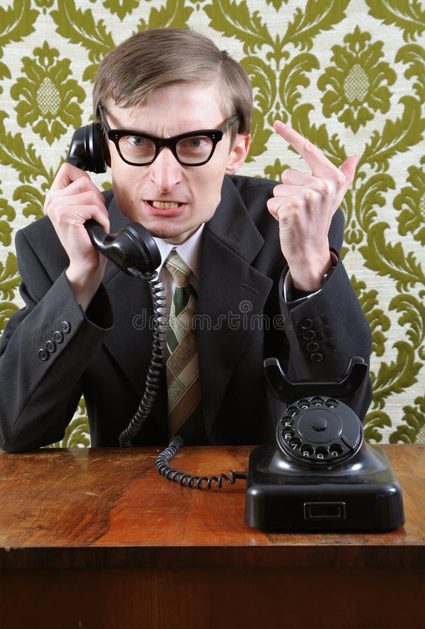 Retro Manager Boos Op De Telefoon Stock Afbeelding - Image of humeur ...