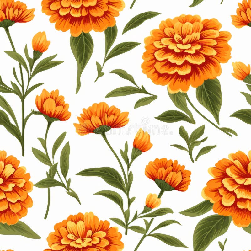 Retro Marigold Seamless Pattern with Multiple Colors Stock Illustration ...