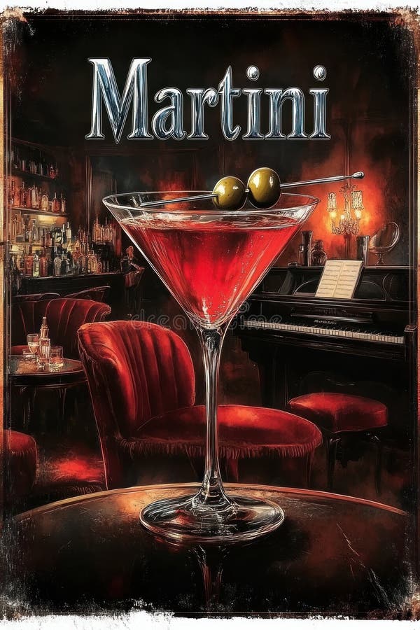 Retro Martini Poster stock illustration. Illustration of bottle - 340476528