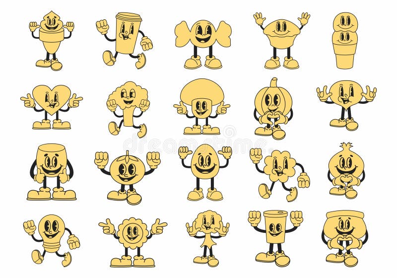 Retro Mascot Character Element Set Stock Illustration - Illustration of ...