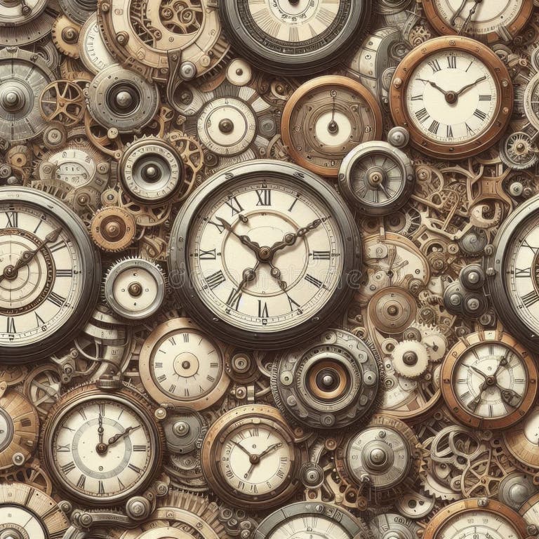 Retro Mechanical Clocks Pattern Background in Rusty Brown Hues Colors ...
