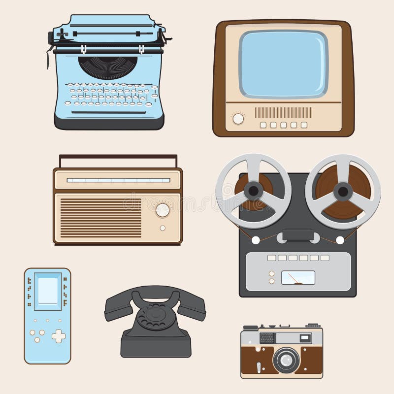 Retro Media Gadgets stock vector. Illustration of vector - 53766459