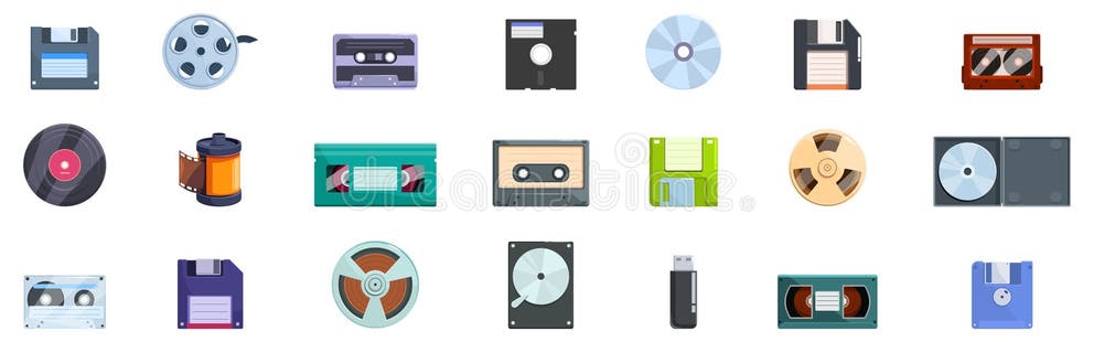 Retro Media Storage Icons Set. Collection of Retro Data Storage Devices ...