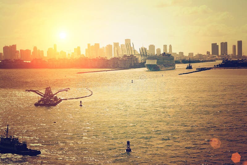 Retro Miami Port on a Late Sunset Stock Photo - Image of south, miami ...