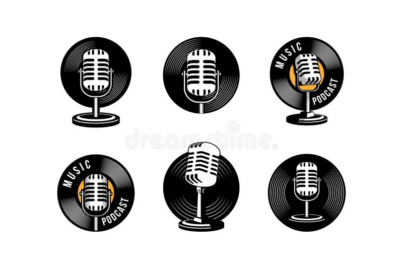 Retro Mic Microphone Vector Illustration Isolated on Vinyl Record Shape ...