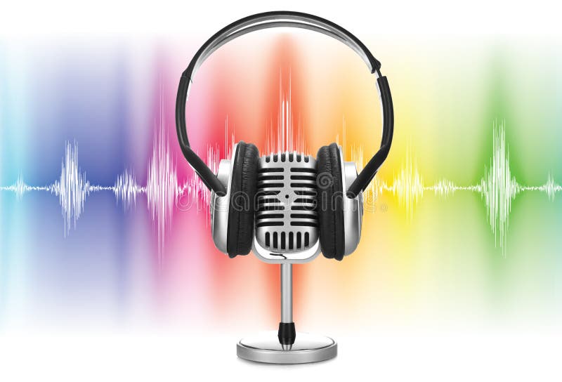 Retro Microphone with Audio Wave Stock Photo - Image of graphic, color ...