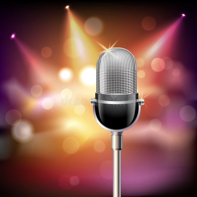 Gold Microphone & Color Lights Stock Vector - Illustration of fashioned ...
