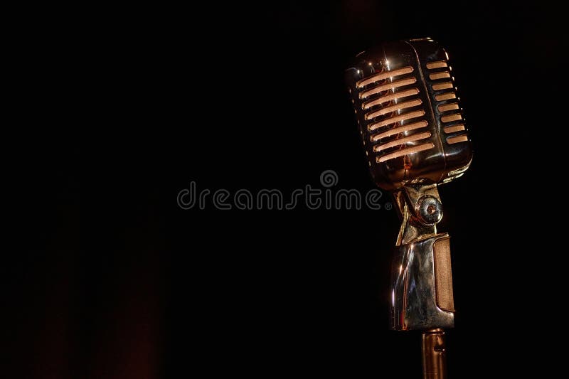 Retro Microphone with Black Background Stock Image - Image of stage ...