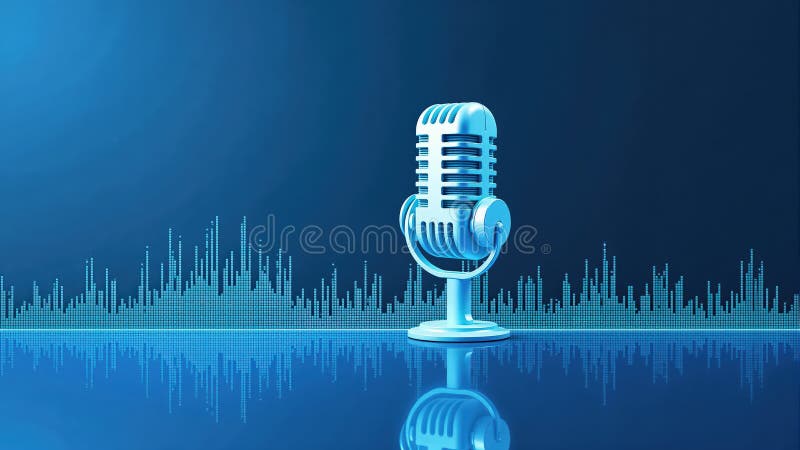 Retro Microphone on Blue Reflective Surface Stock Image - Image of life ...