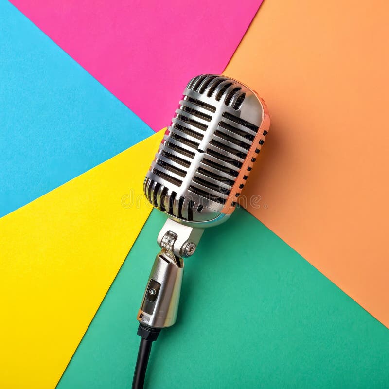Retro Microphone on Colorful Background, Music, Recording Studio Stock ...