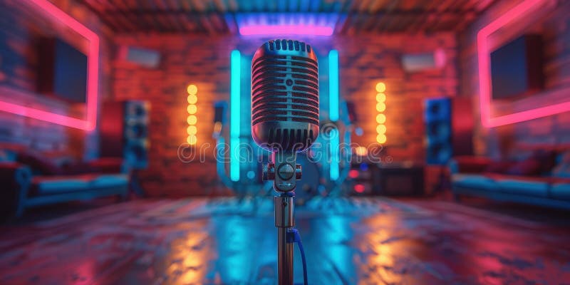 Retro Microphone in Colorful Music Studio Stock Photo - Image of audio ...