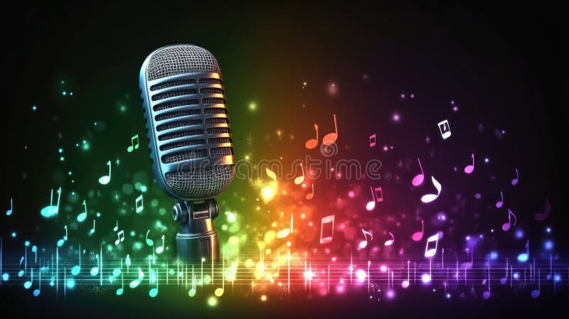 Retro Microphone Colorful Musical Notes Vivid Background Stock Photos ...