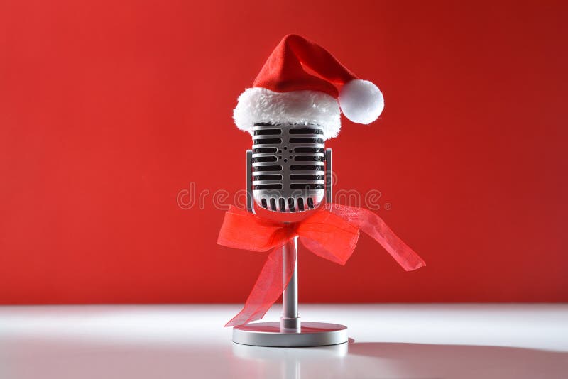 Retro Microphone for Communication with Christmas Hat and Red ...