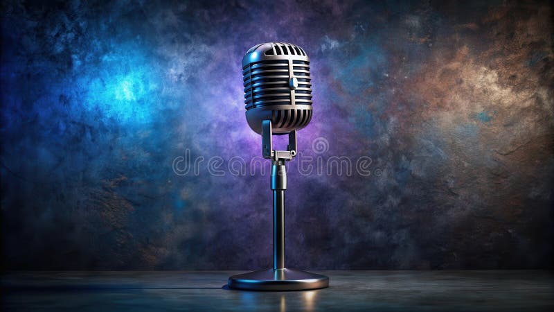 A Retro Microphone on a Dark Stage with Moody Lighting Ready for a ...